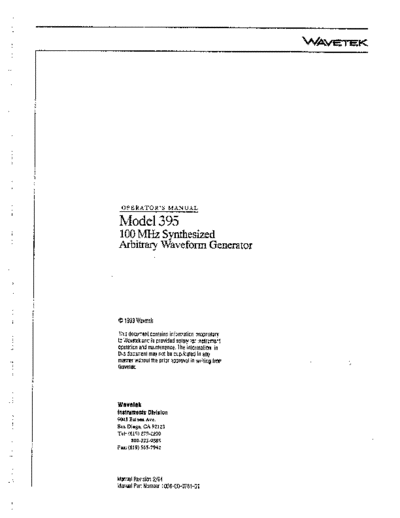 WAV 395 Operator Wavetek Service and user manuals free download search ...
